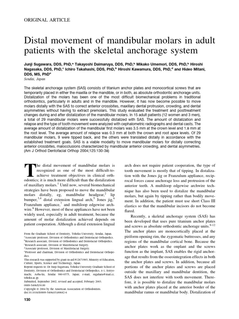 Distal Movement of Mandibular Molars in Adult Patients With The ...