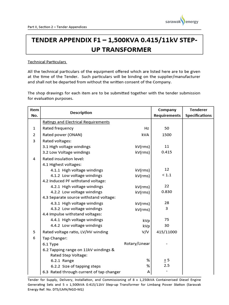 Tender Appendix f1 Gçô Step-Up Transformer | PDF | Transformer ...