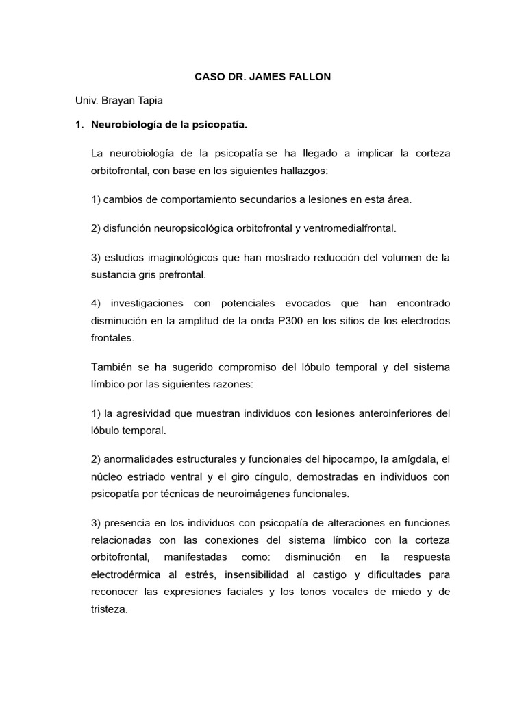 Caso DR James Fallon | PDF | Psicopatía | Comportamiento