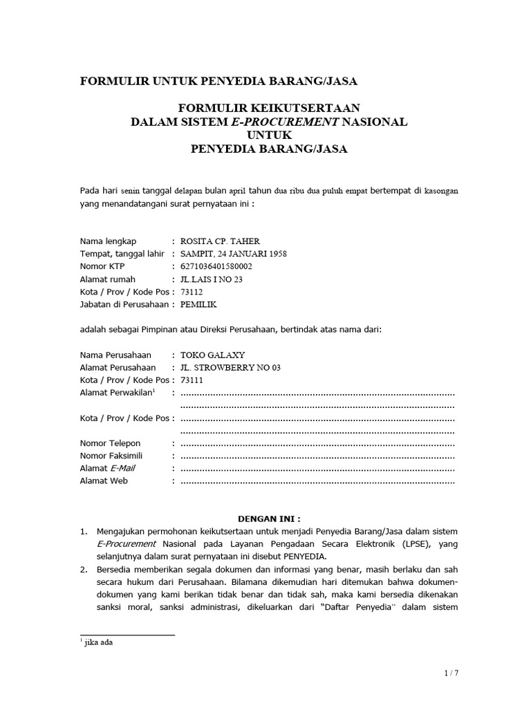 Formulir - Keikutsertaan - LPSE Katingan-1 | PDF
