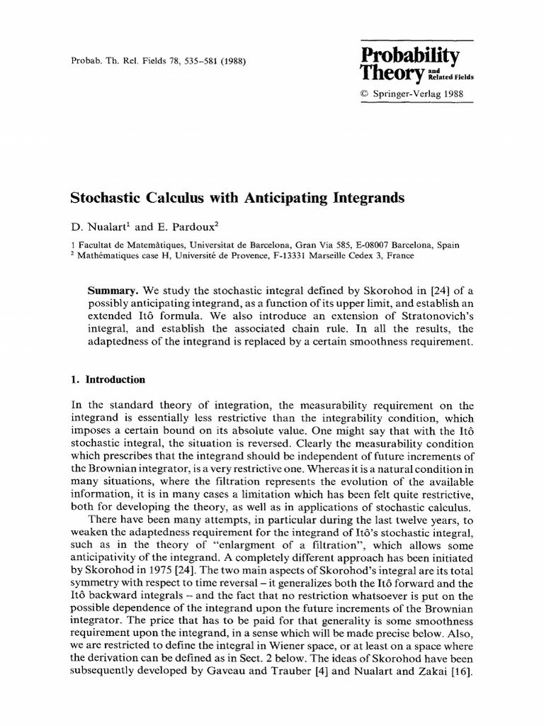 Stochastic Calculus with Anticipating Integrands | PDF | Integral ...