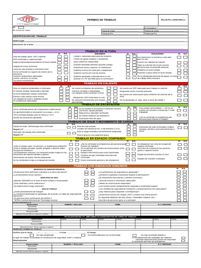 Ypfb - Permiso de Trabajo Form I | PDF