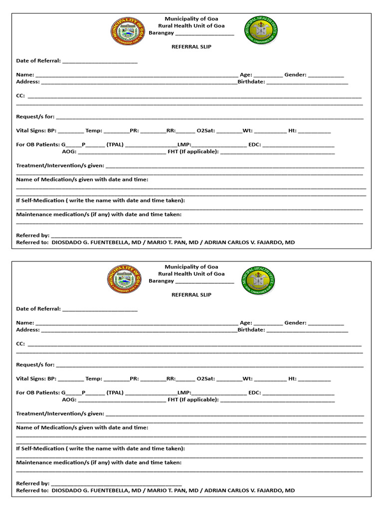 Referral Slip BHS To Rhu | Download Free PDF | Health Care | Medicine