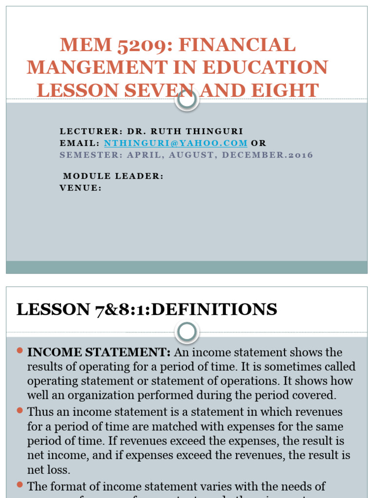 Mem Financial Management in Education Lesson Seven and Eight | PDF ...