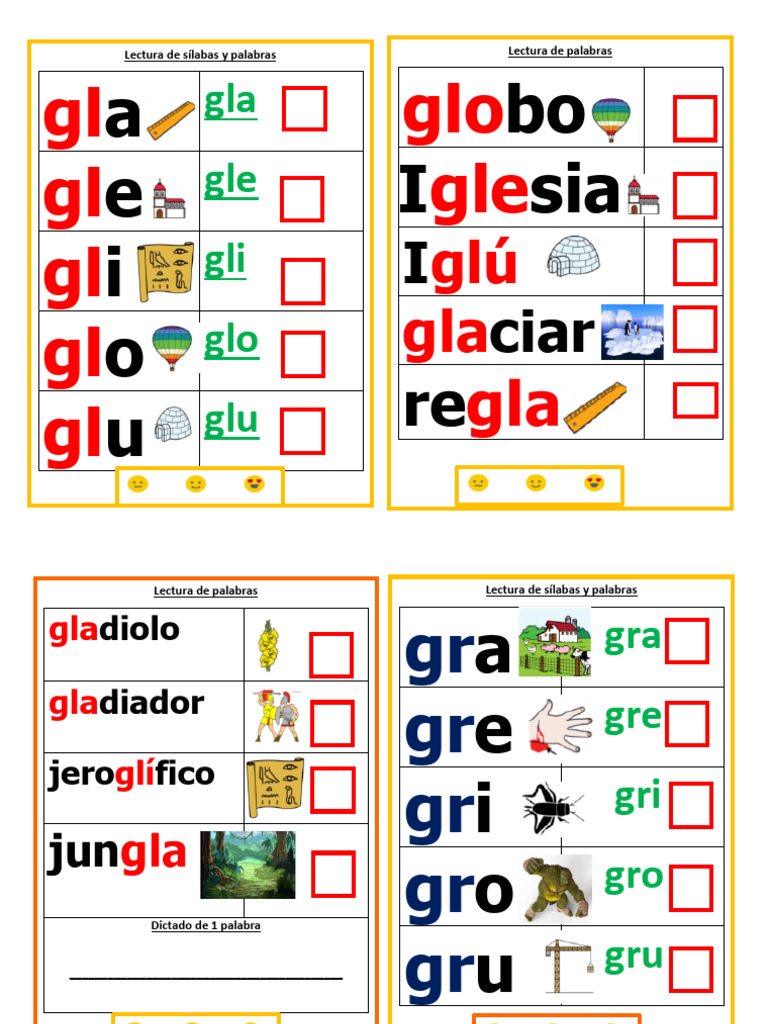 Palabras con gl y gr para niños | PDF