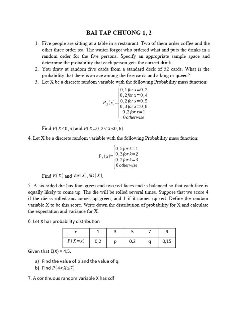 Bai Tap Chuong 1 | PDF | Probability Theory | Statistical Theory