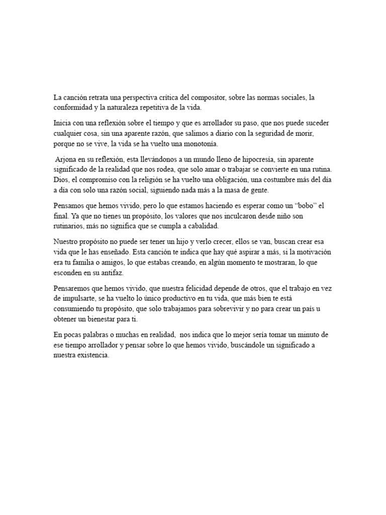 Analisis Canción El Bobo Ricardo Arjona | PDF