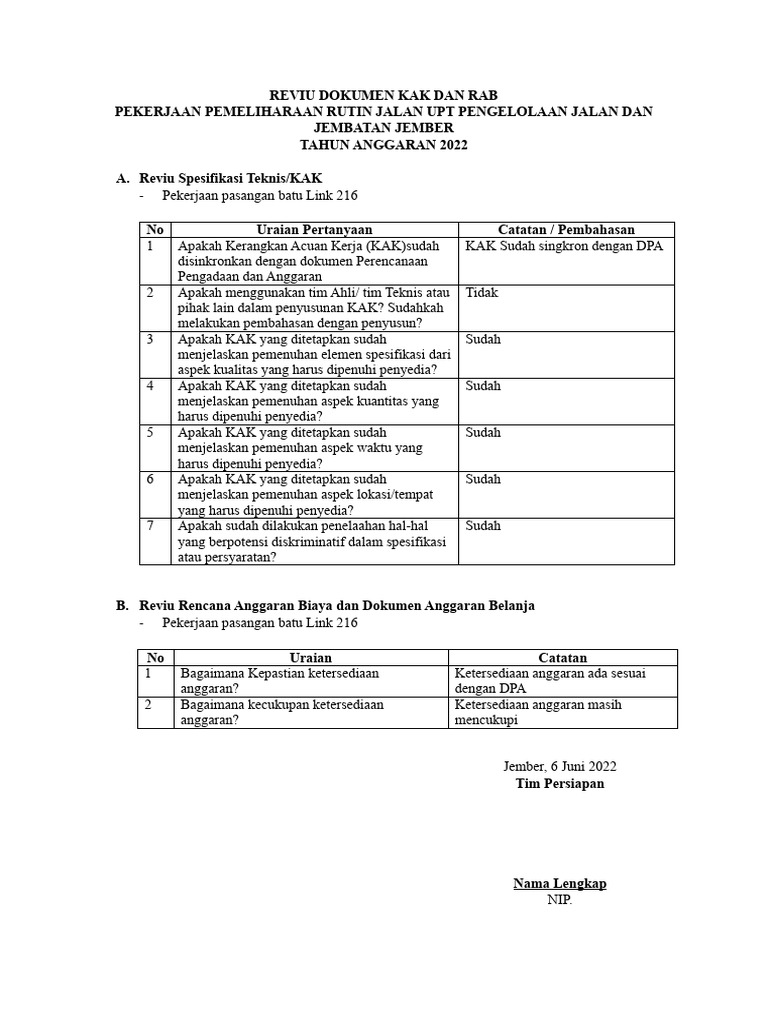 REVIU DOKUMEN KAK DAN RAB Lamp | PDF