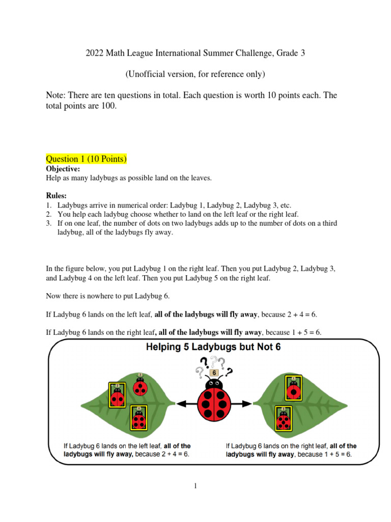 Grade 3 Math League Challenge 2022 | PDF | Mathematics
