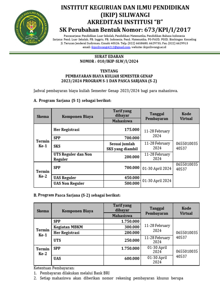 Edaran Heregistrasi Semester Genap 2023 2024 | PDF