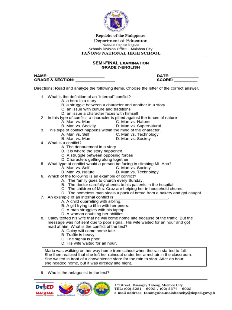 Semi-Final Exam English 7 | PDF | Communication