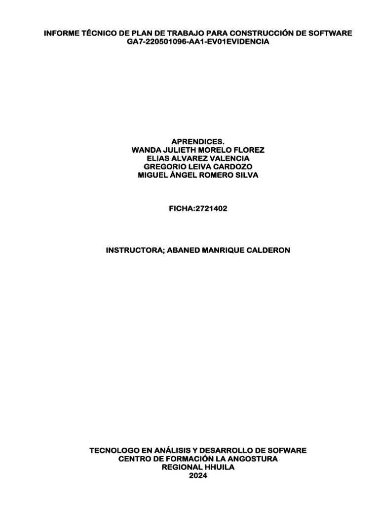 Informe Técnico de Plan de Trabajo para Construcción de Software | PDF | Mi sql | Bases de datos