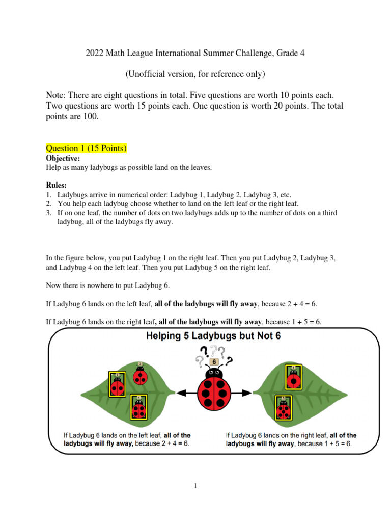 2022 Math League Individual Questions Grade 4 | PDF | Mathematics