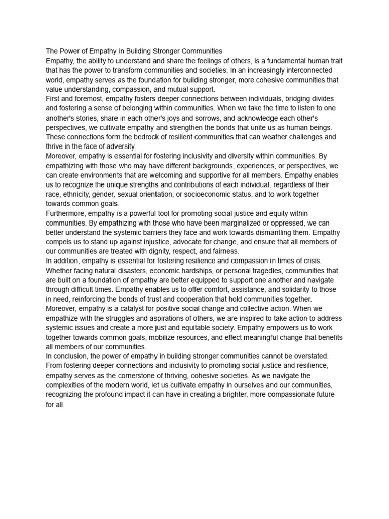 The Power of Empathy in Building Stronger Communities | PDF | Empathy ...