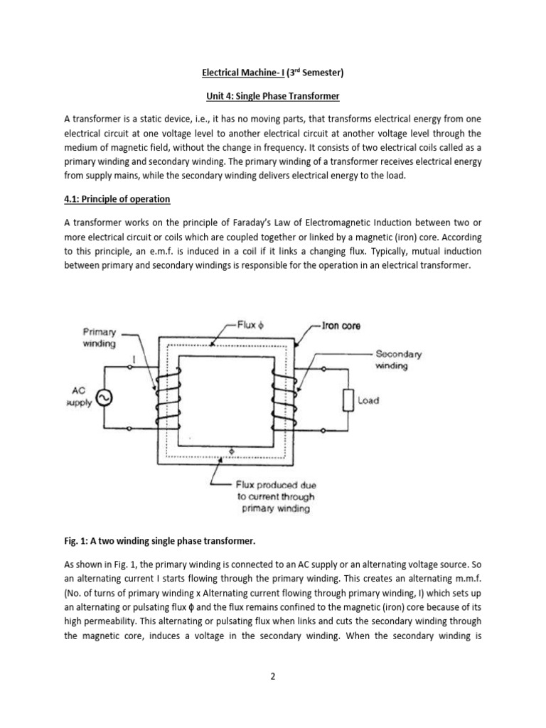 Single Phase Transformer - Electrical Machine - Unit 4 | Download Free PDF | Transformer ...