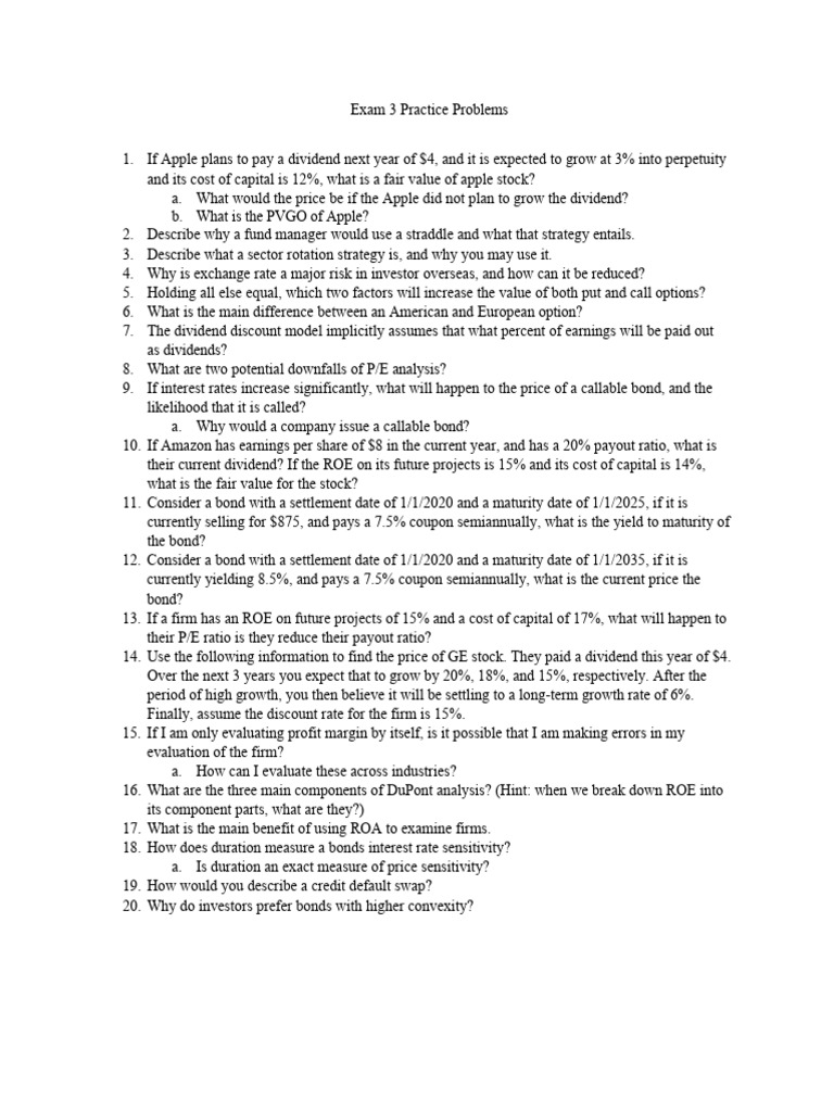 Exam 3 Practice Problems 2023 | PDF | Bonds (Finance) | Cost Of Capital