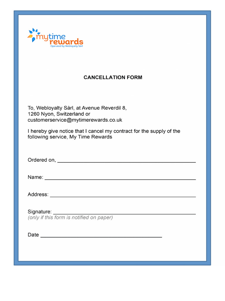 My Time Rewards Cancel Form | PDF