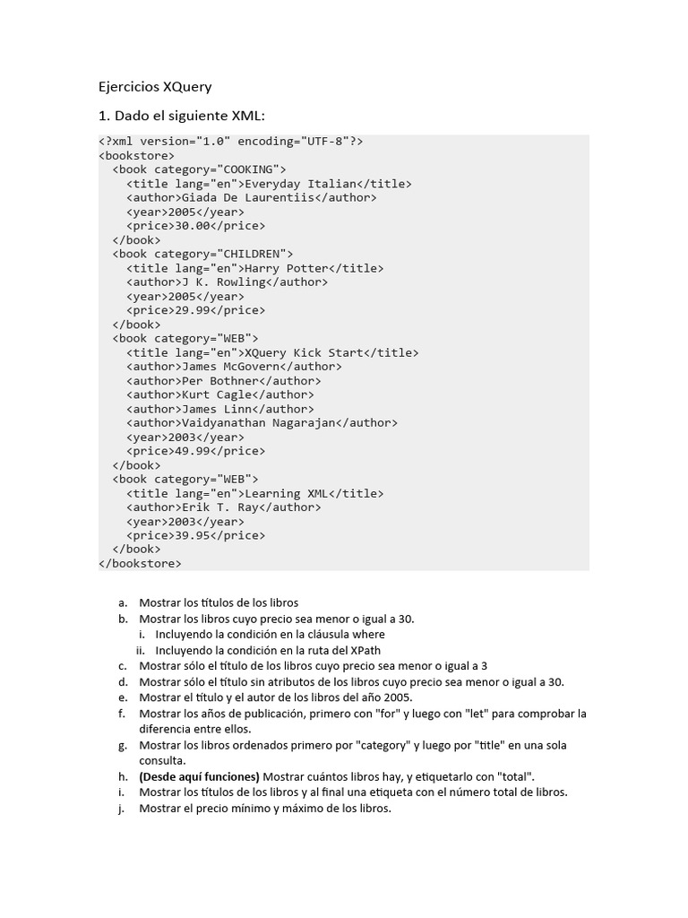 Ejercicios XQuery II | PDF | Estándares del consorcio World Wide Web