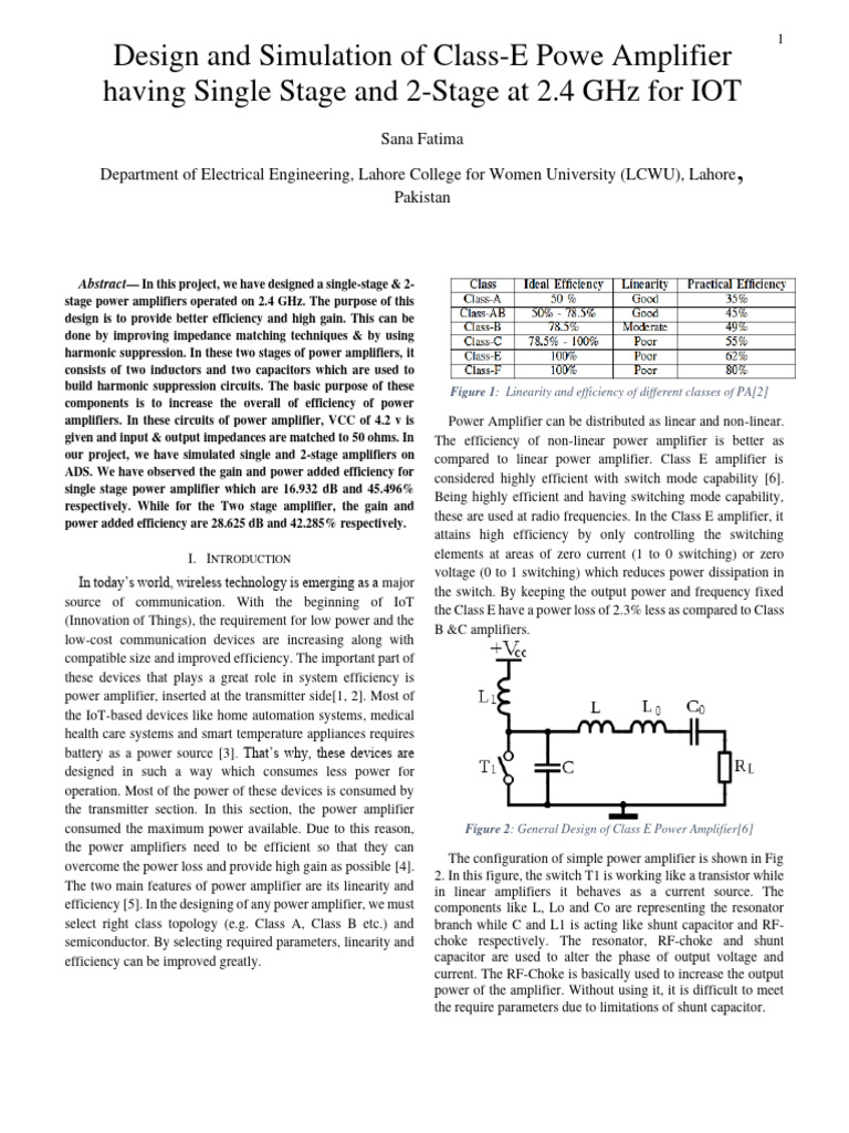 Design and Simulation of Class-E Powe Amplifier Having Single Stage and 2-Stage at 2.4 GHZ For ...