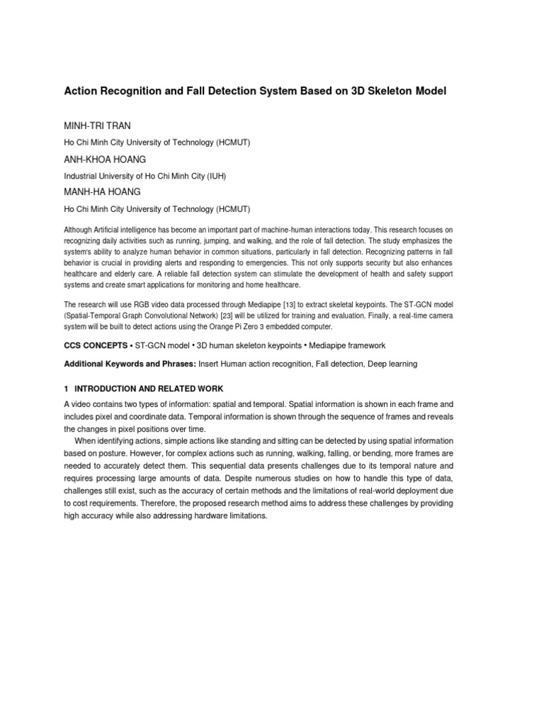 Action Recognition And Fall Detection System Based On 3d Skeleton Model Pdf Matrix