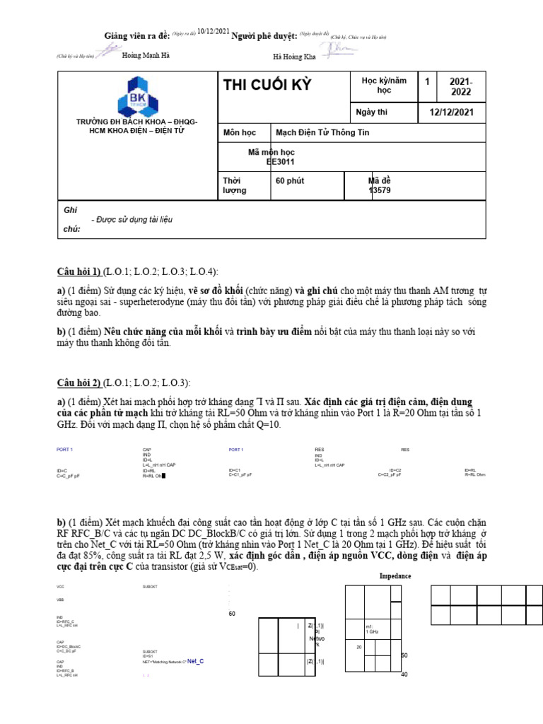 EE3011 - Mach Dien Tu Thong Tin HK1 2021 2022 | PDF