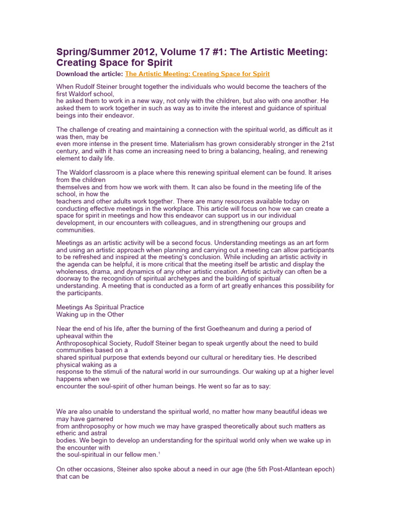 Artistic Meeting | PDF | Rudolf Steiner | Waldorf Education
