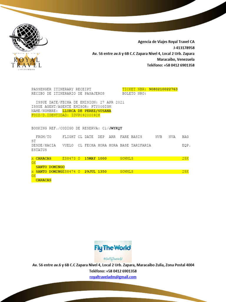 Formato ROYAL Boleto FLY THE WORLD | PDF | aerolíneas | Industrias de servicio
