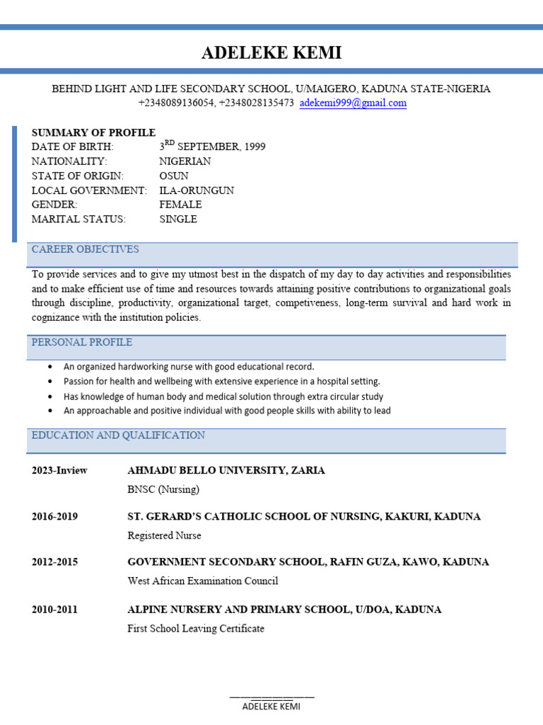 Recent CV | PDF | Nursing | Health Care