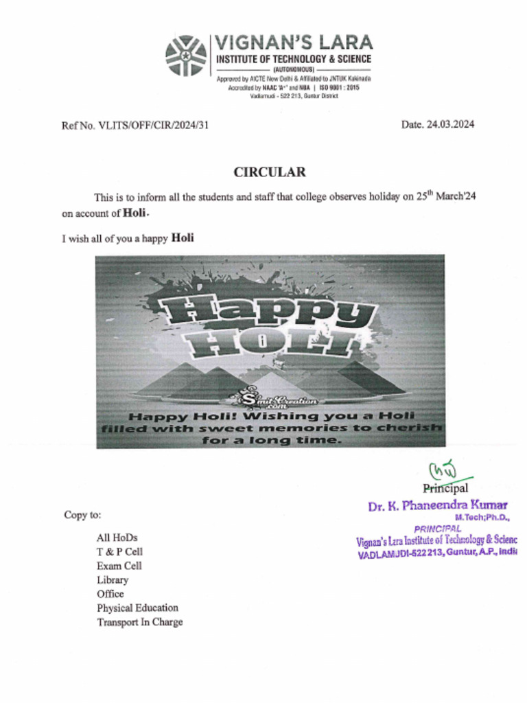 Holi Circular | PDF
