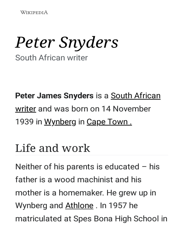 Peter Snyders - Wikipedia | PDF