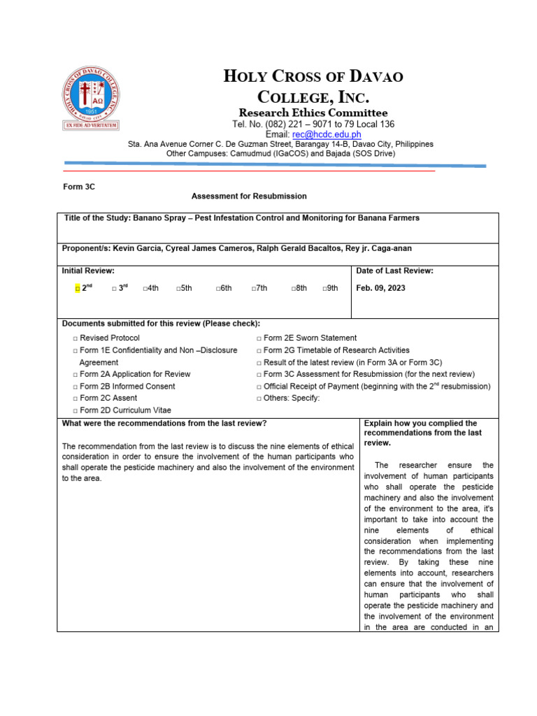 Form 3C Assessment For Resubmission | PDF