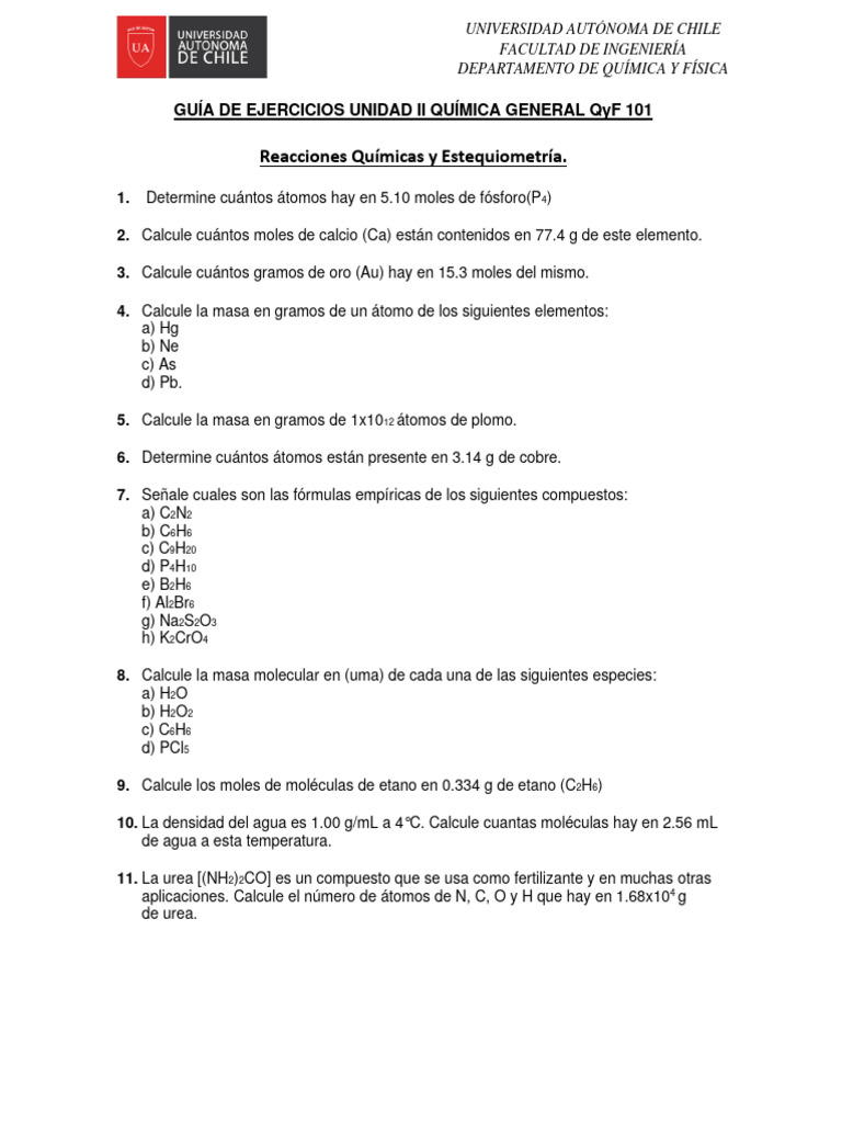 Compendio de Ejercicios - Unidad 2 | PDF | Redox | Concentración
