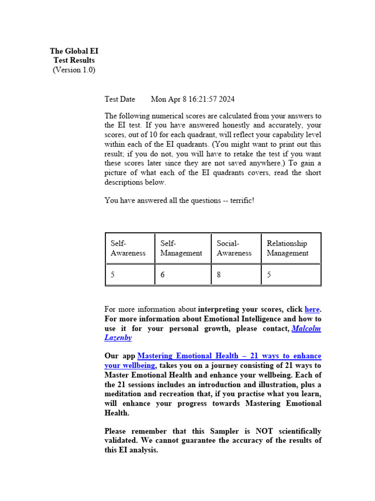 Global Emotional Intelligence Test Results | PDF | Emotional ...