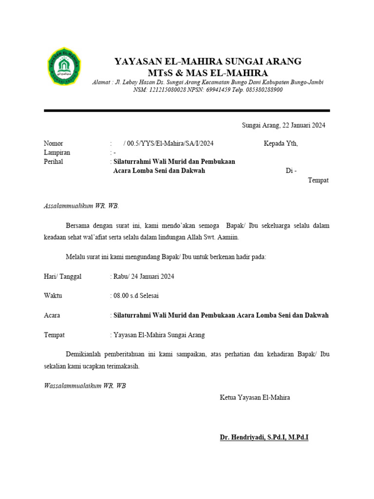 Surat Undangan Wali Murid | PDF