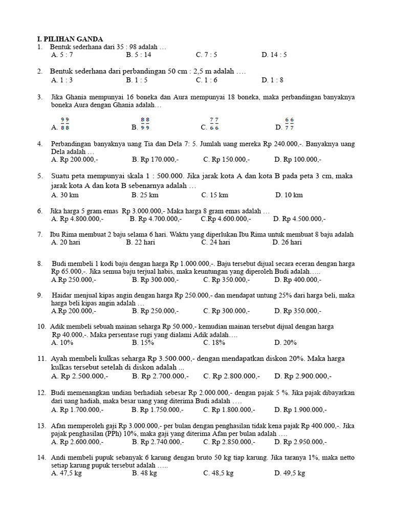Soal PAT Kelas VII - MTK | PDF