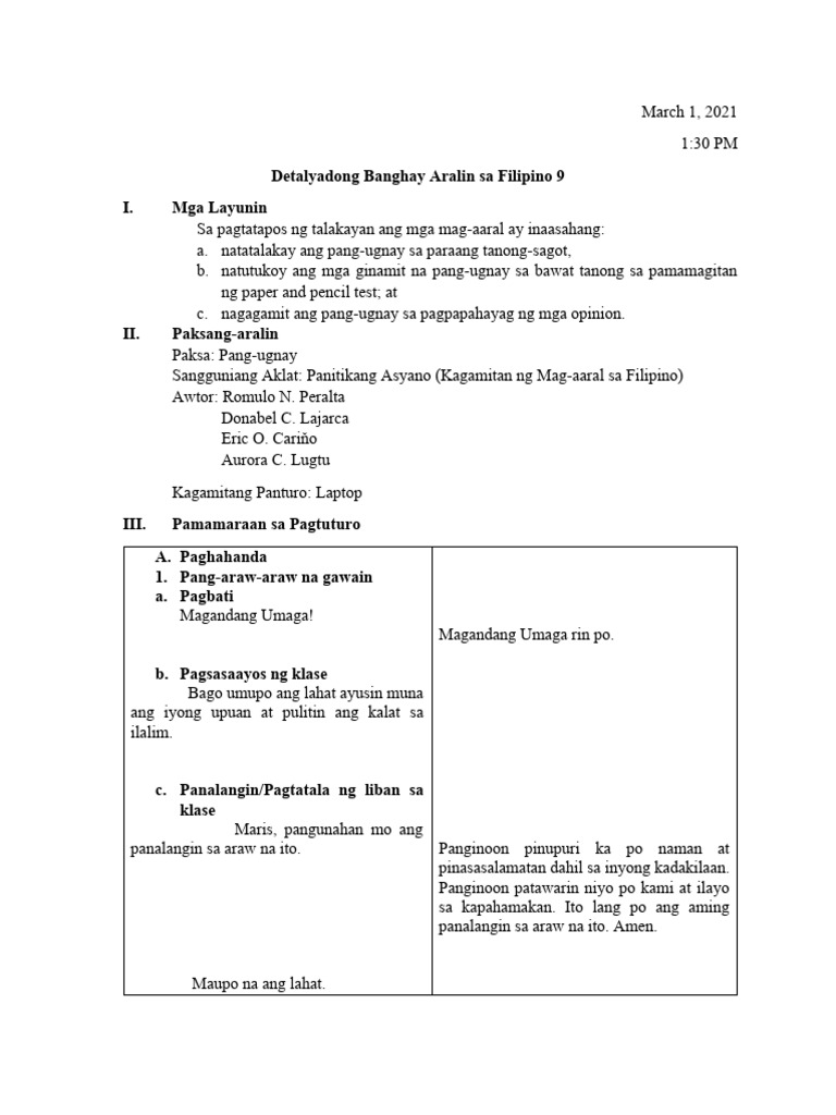 Lesson Plan (Pang-Ugnay) | PDF