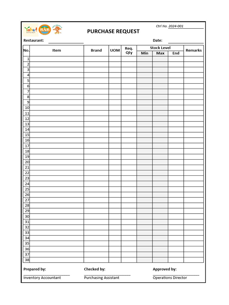 Restaurant Purchase Request Form 2024 | PDF
