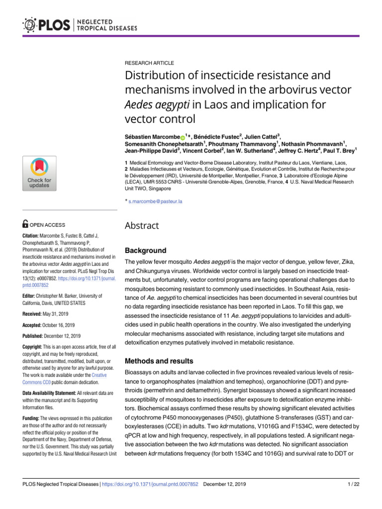 Distribution of Insecticide Resistance and Mechanisms Involved in The Arbovirus Vector Vector ...