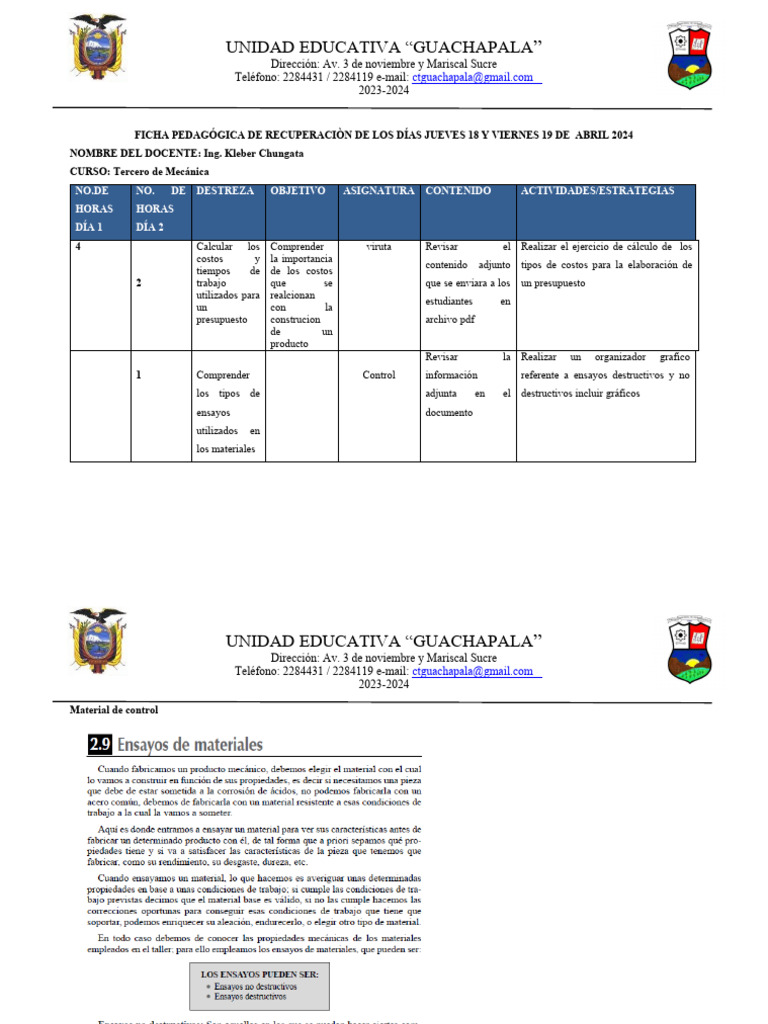 Ficha Pedagógica 3ro M | PDF