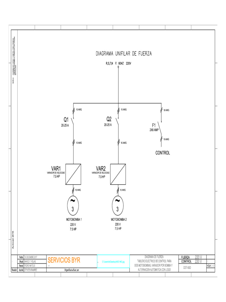 Diagrama de Fuerza y Control para 2 Bombas Variador Por Bomba Alternacion Con LOGO | PDF