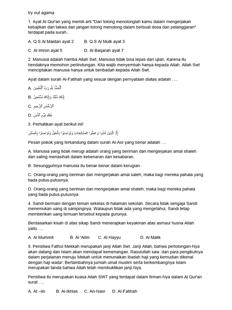 Try Out Agama | PDF | Agama & Spiritualitas