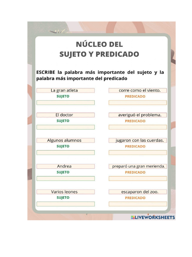 Núcleo Del Sujeto y Predicado | PDF