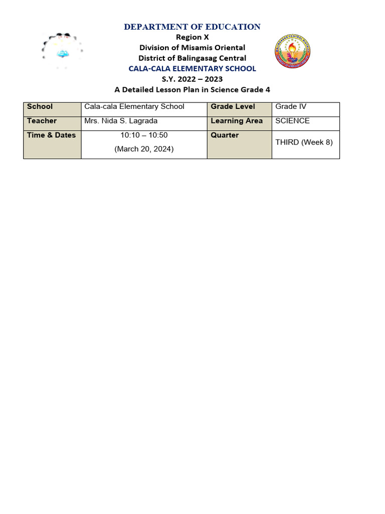 SCIENCE LESSON PLAN FOR GRADE For Print | PDF | Learning | Teachers