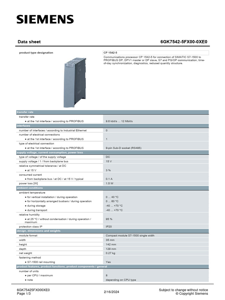 6GK7 542-5FX00-0XE0 - Datasheet - 02nos. | Download Free PDF | Bit Rate ...