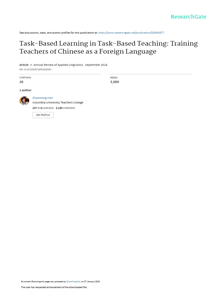 Task-Based Learning in Task-Based Teaching Training Teachers of Chinese ...