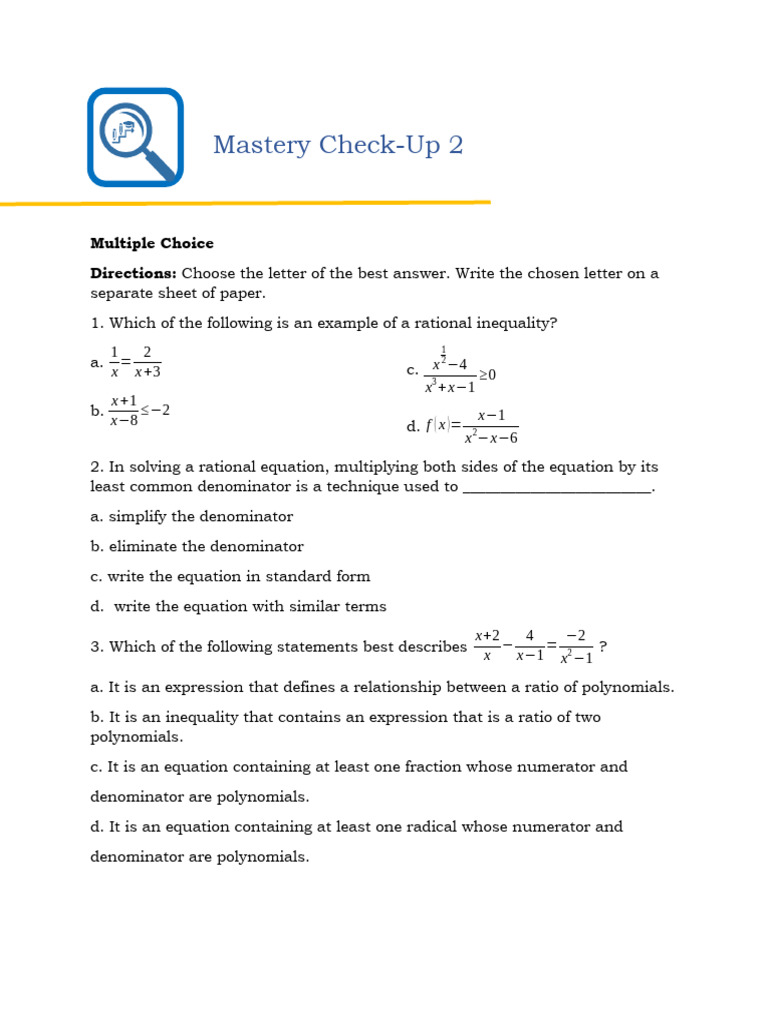 Mastery Check-Up 2 | PDF | Equations | Rational Number