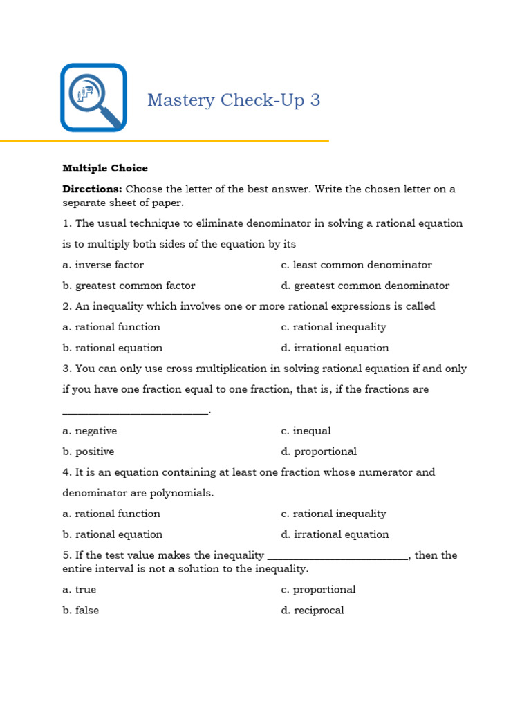 Mastery Check-Up 3 | PDF | Rational Number | Equations