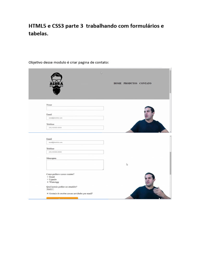 HTML5 e CSS3 Parte 3 Trabalhando Com Formulários e Tabelas | PDF | Html | Informática