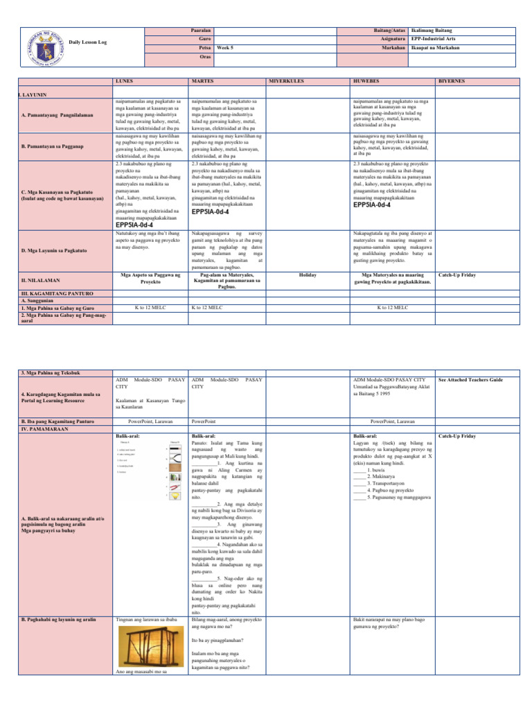 DLL Week 5-Q4 Epp 5 | PDF