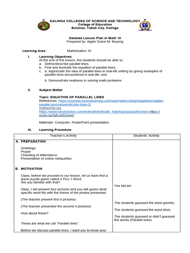Lesson Plan 1 Final | PDF | Line (Geometry) | Slope Lesson Plan 1 Final | PDF | Line (Geometry) | Slope